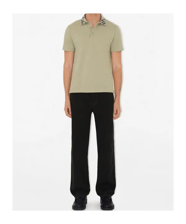 Burberry Check Collar Short Sleeved Polo Shirt - Nude