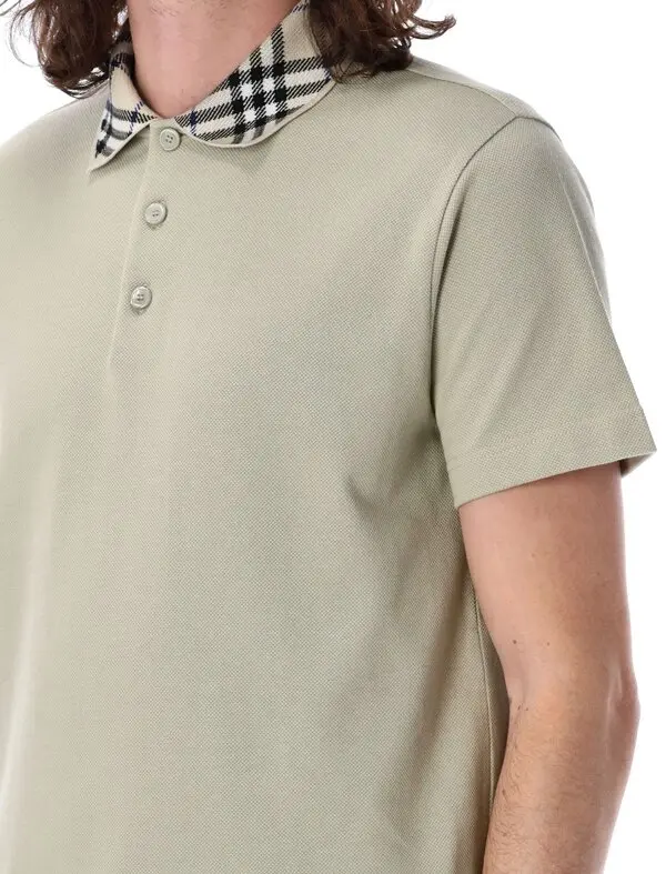 Burberry Check Collar Short Sleeved Polo Shirt - Nude