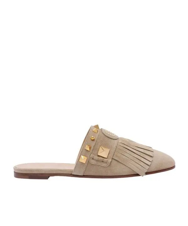 Valentino Garavani Rockstud Fringed Mules - Nude