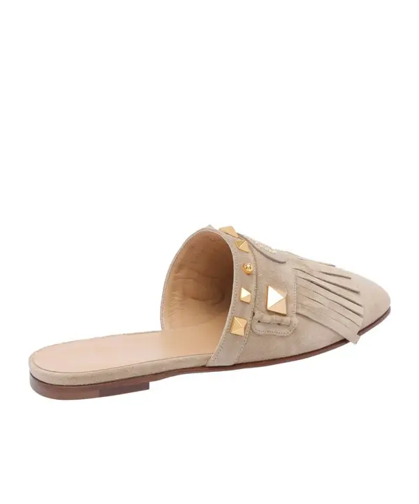 Valentino Garavani Rockstud Fringed Mules - Nude