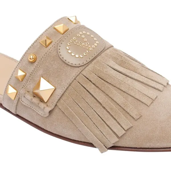 Valentino Garavani Rockstud Fringed Mules - Nude