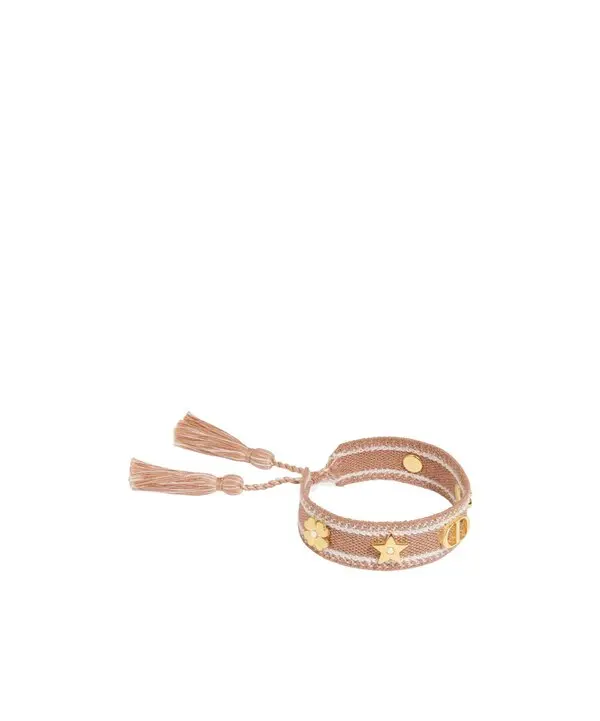 Dior Cotton Bracelet With Resin Pearls And Gold-plated Metal Accents - Yellow