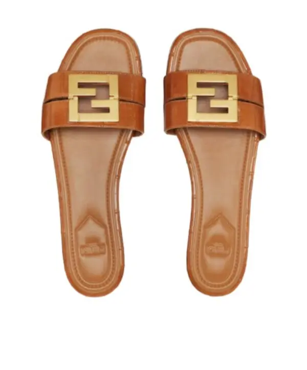 Fendi Ff Logo Plaque Slides - Brown