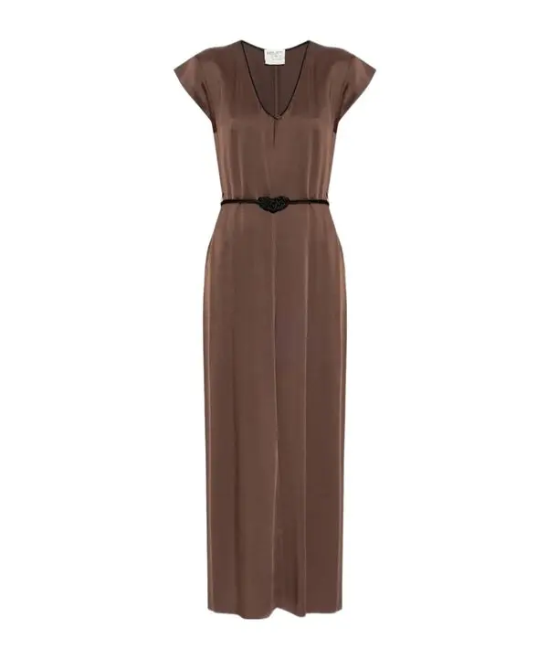 FORTE_FORTE V-neck Maxi Dress With Tassel Tie - Brown