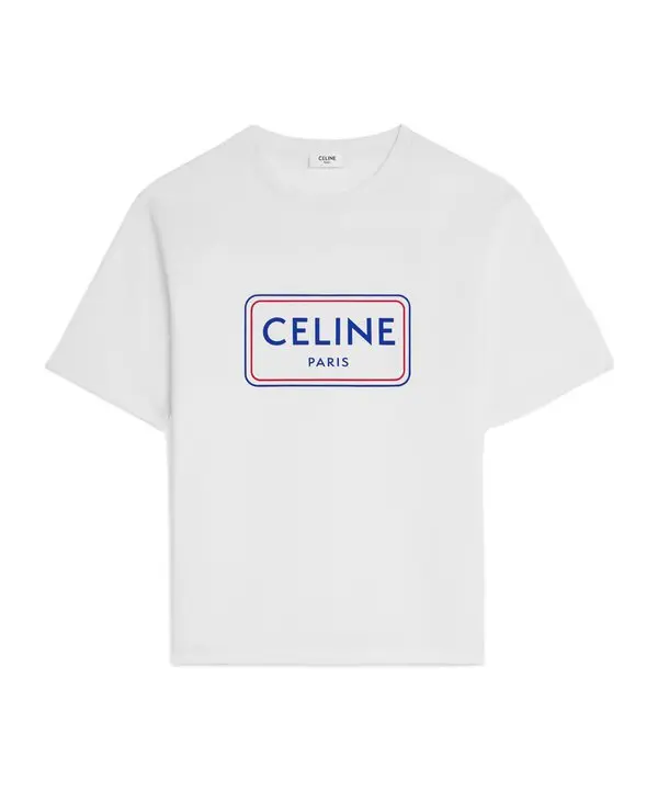 Celine Loose Fit Cotton Jersey T-shirt - Optical White/red/denim Blue