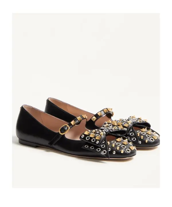 Valentino Garavani Rockstud Bow Ballerina Flats - Black