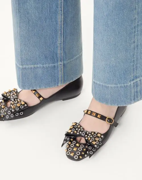 Valentino Garavani Rockstud Bow Ballerina Flats - Black