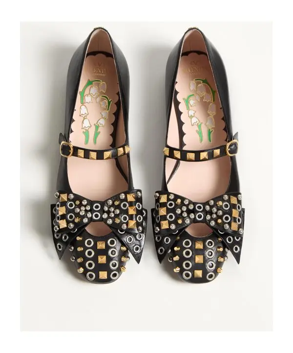 Valentino Garavani Rockstud Bow Ballerina Flats - Black