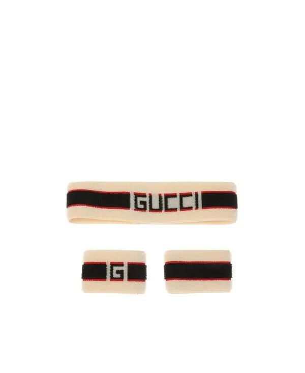 Gucci Logo Striped Hair Bands And Wristbands - Nude