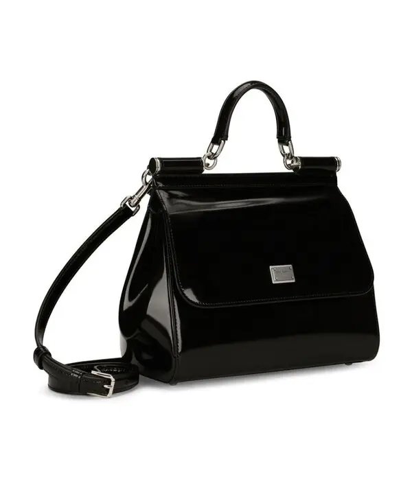 Dolce & Gabbana Logo Plaque Medium Sicily Bag - Black