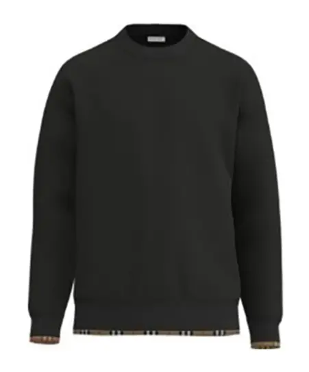 Burberry Long-sleeved Sweatshirt With Plaid Hem - Black