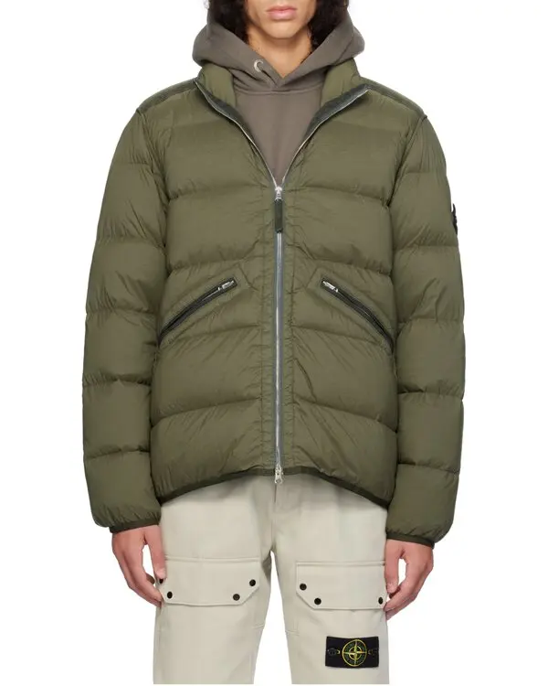 Stone Island High-neck Zip-up Puffer Coat - Moss Green