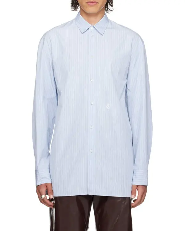JIL SANDER Logo Embroidered Striped Shirt - Blue
