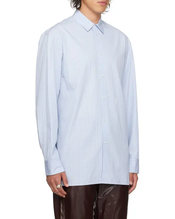 JIL SANDER Logo Embroidered Striped Shirt - Blue
