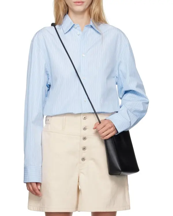 JIL SANDER Logo Embroidered Striped Shirt - Blue