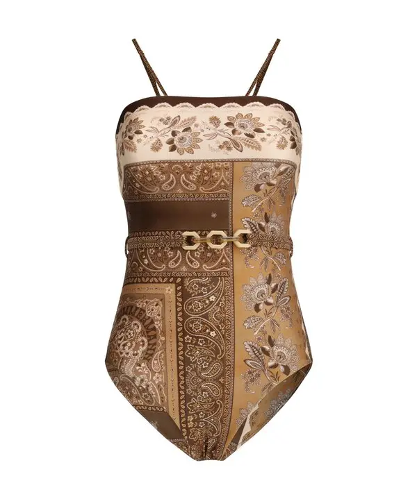 Zimmermann Lucky Bandeau One Piece Swimsuit - Camel Brown