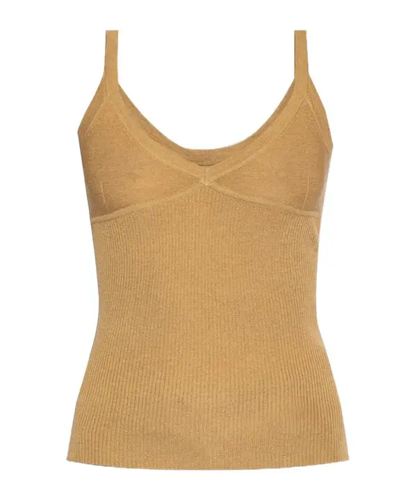 Max Mara Gallura Ribbed Knit V-neck Camisole - Camel