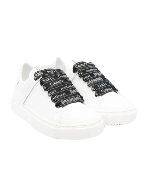 Balmain Logo Laces Leather Low-top Sneakers - White