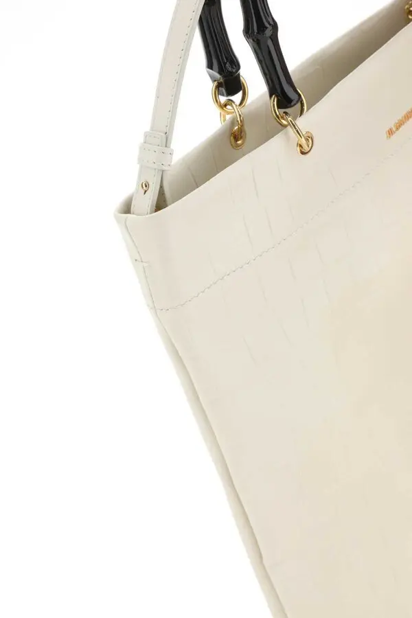 JIL SANDER Logo Croc Effect Tote Bag - White
