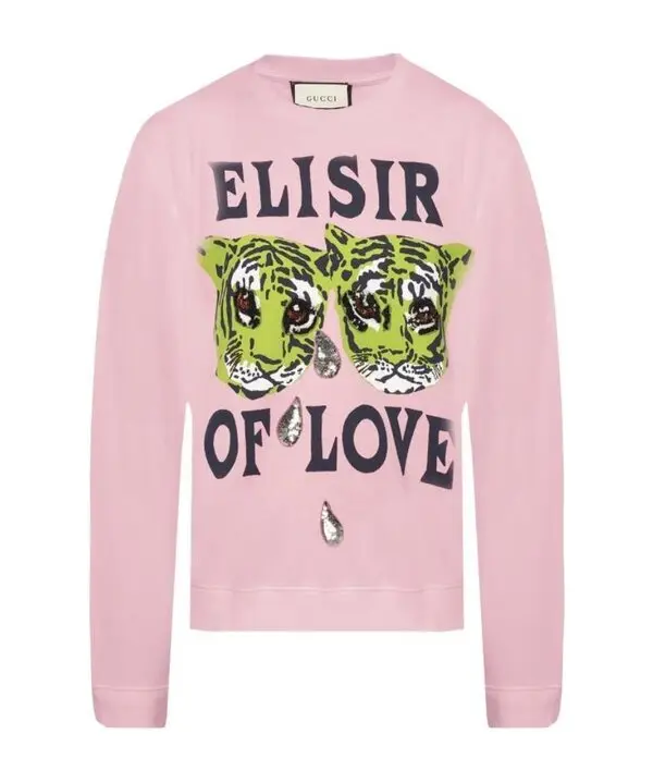 Gucci Tiger Printed Long-sleeved Hoodie - Pink