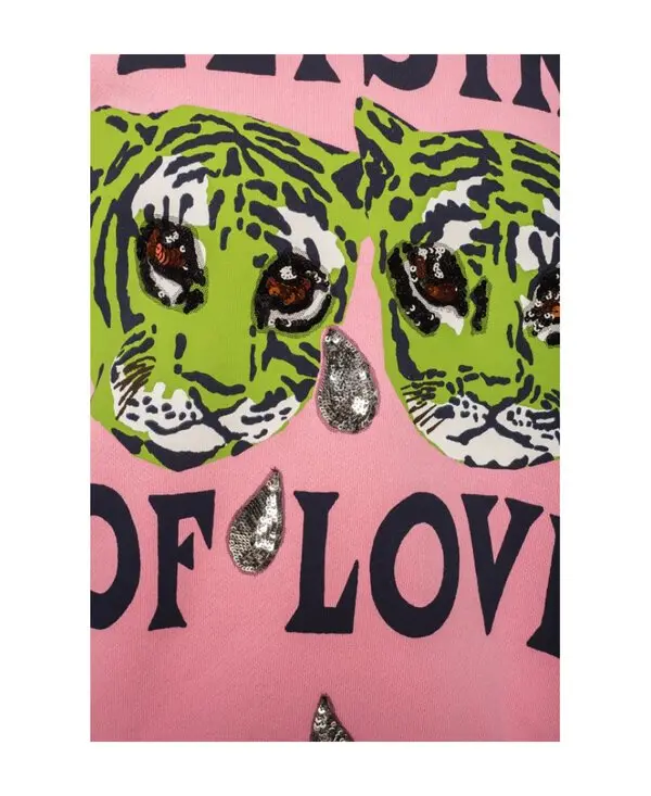 Gucci Tiger Printed Long-sleeved Hoodie - Pink