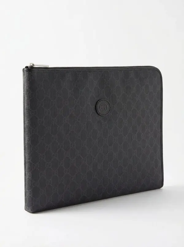 Gucci Monogrammed Zip Wallet - Black