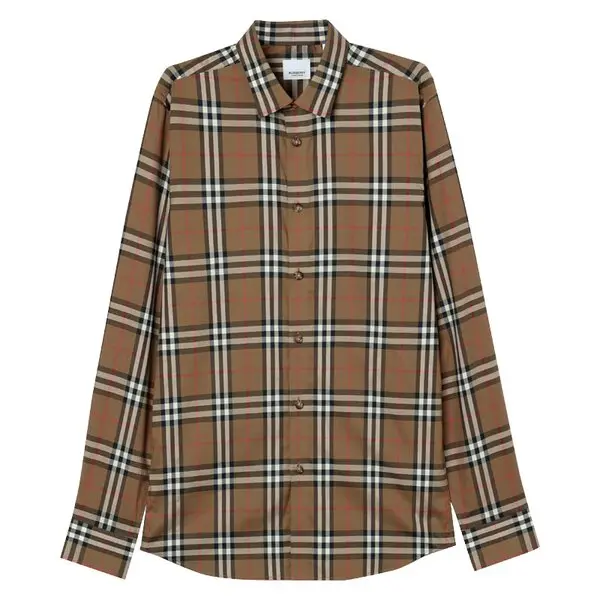 Burberry Slim Fit Check Stretch Cotton Shirt