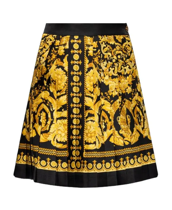 Versace Pleated Barocco Print Skirt - Black