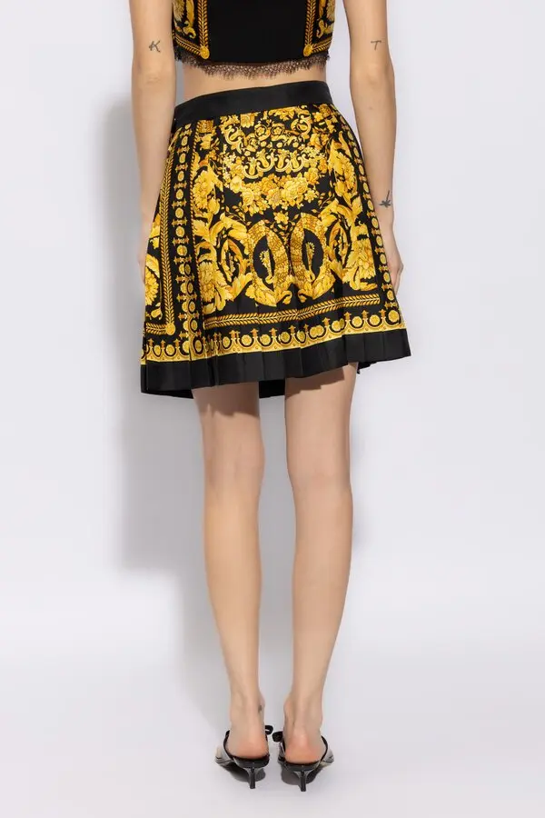 Versace Pleated Barocco Print Skirt - Black