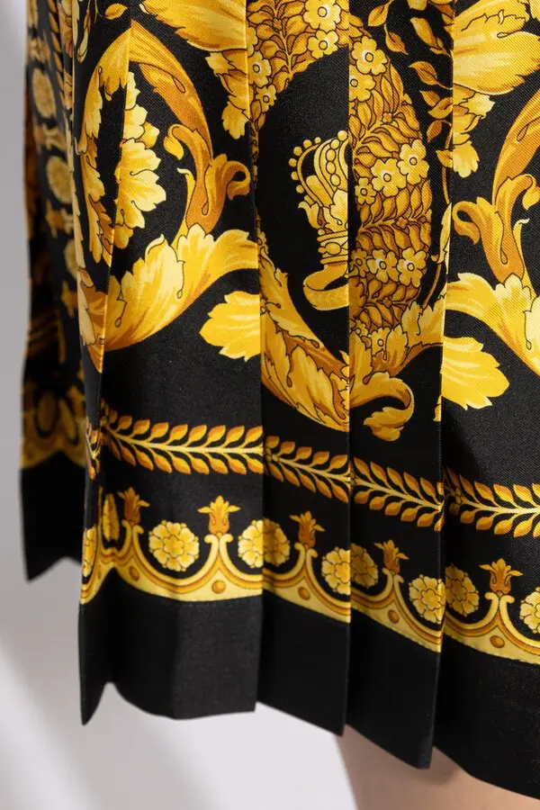 Versace Pleated Barocco Print Skirt - Black