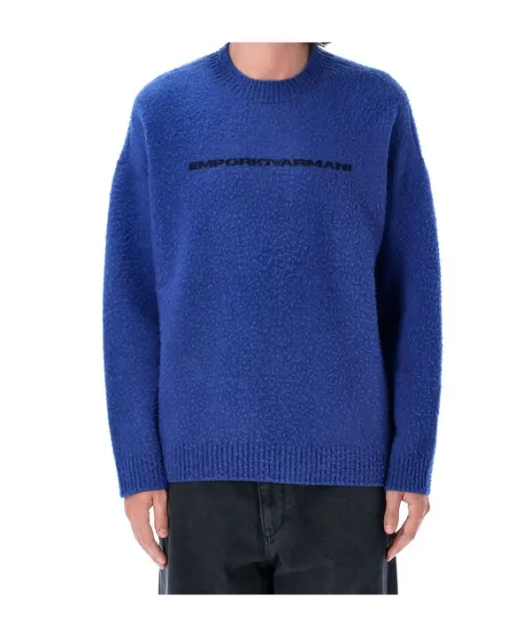 Emporio Armani Logo Printed Crewneck Jumper - Blue