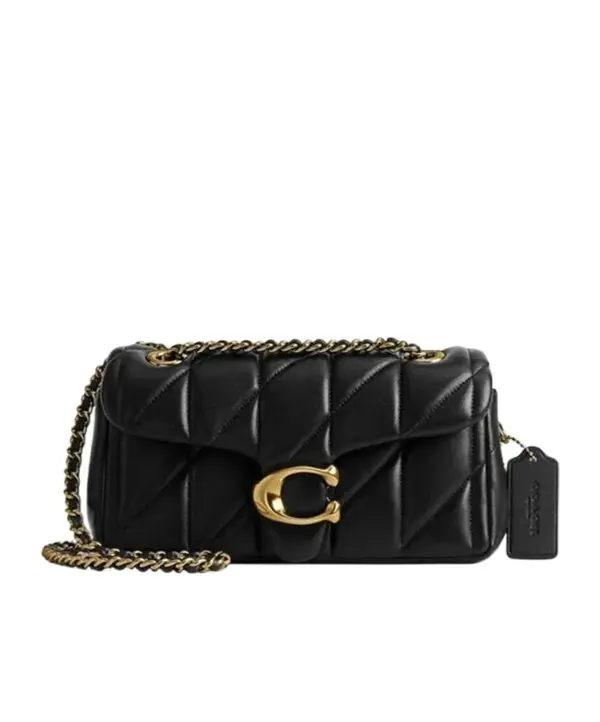 COACH Tabby 20 Logo Plaque Quilted Shoulder Bag - Black