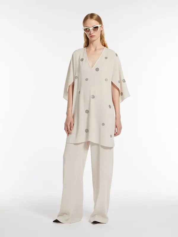 Max Mara Deep V-neck Blouse With Embroidered Dots