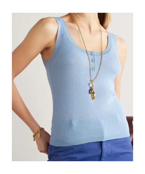 Chloé Ribbed Knit U-neck Tank Top With Button Detail