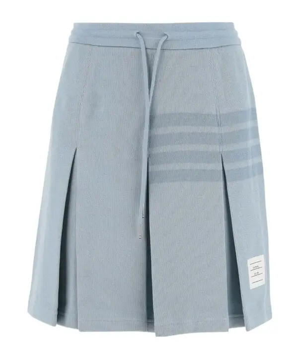 Thom Browne Pleated Skirt With Drawstring And Signature Stripes - Light Blue