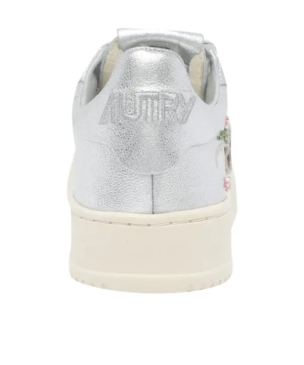 AUTRY Rose Dallas Metallic Leather Low-top Sneakers With Floral Embroidery