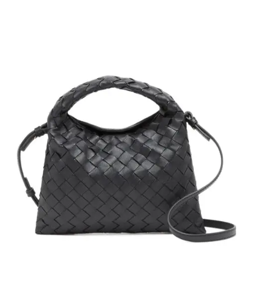Bottega Veneta Mini Hop Woven Leather Bag - Black