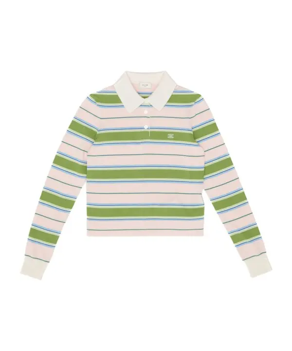 Celine Striped Cotton Polo Sweater - Nude