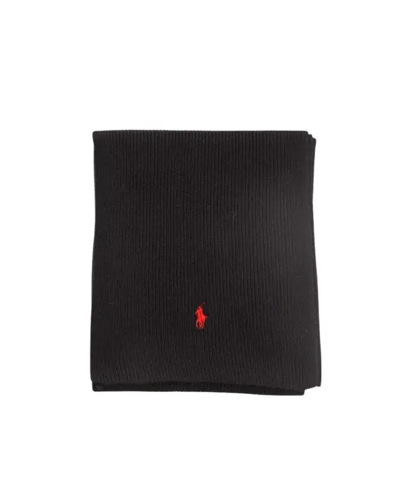 Ralph Lauren Polo Logo Embroidered Knitted Scarf - Black