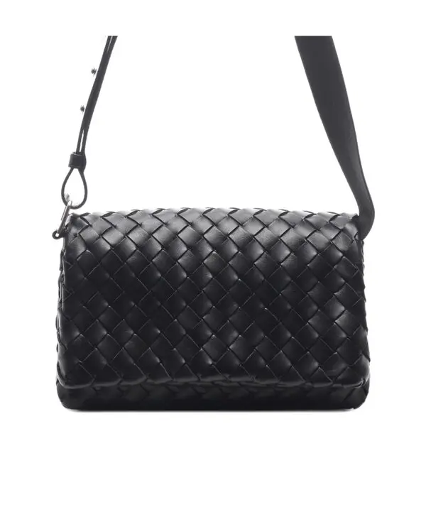 Bottega Veneta Intrecciato Medium Flap Shoulder Bag - Black