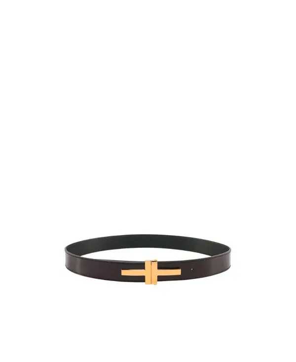 TOM FORD Logo Plaque Leather Belt - Black