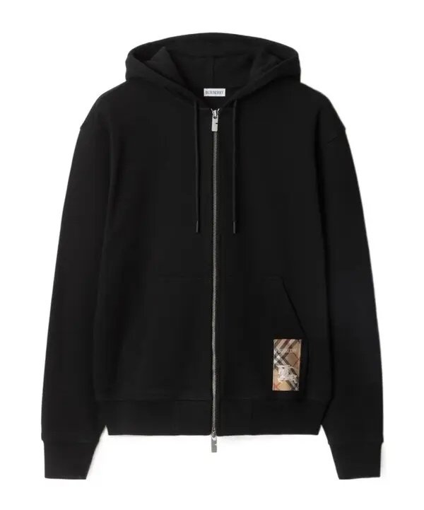 Burberry Check-label Zip-up Drawstring Hoodie