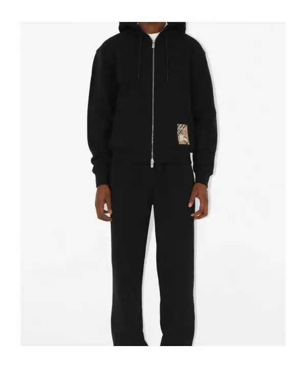 Burberry Check-label Zip-up Drawstring Hoodie