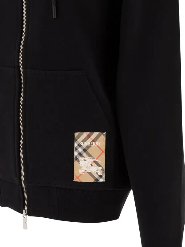 Burberry Check-label Zip-up Drawstring Hoodie