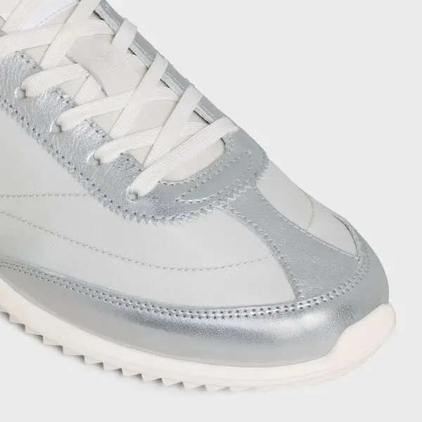 Celine Racer Sneakers In Nylon, Laminated Calfskin, And Calfskin - Light Gray/silver