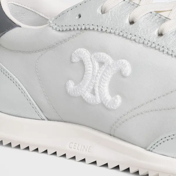 Celine Racer Sneakers In Nylon, Laminated Calfskin, And Calfskin - Light Gray/silver