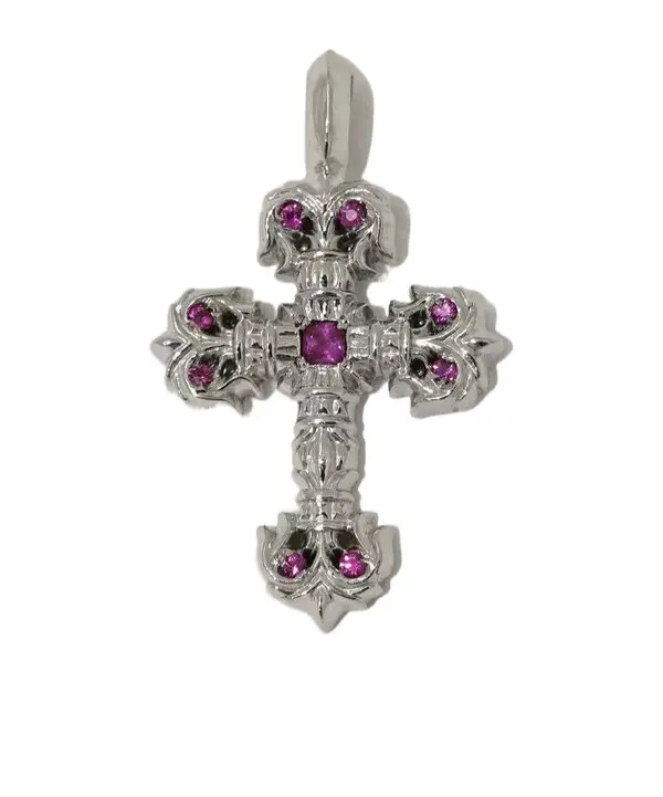 Chrome Hearts Sterling Silver Ruby Cross Pendant - Gray