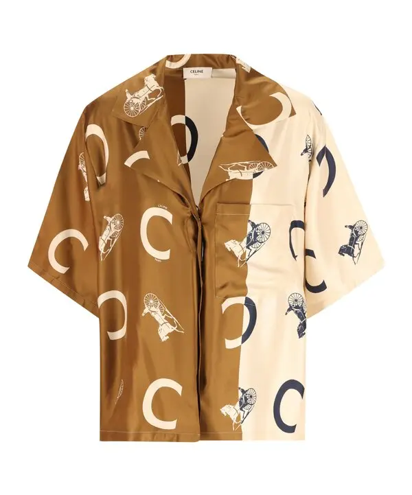 Celine Silk Twill Pyjama Shirt With Graphic Detail - No