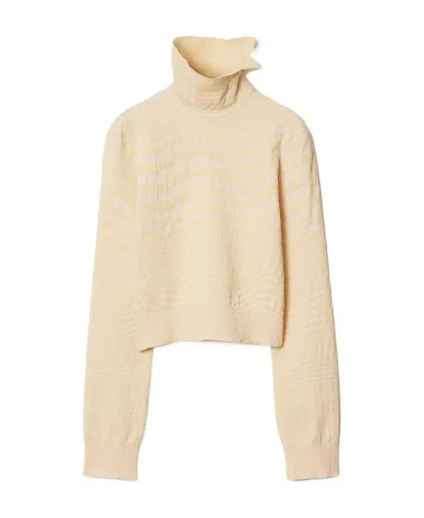 Burberry High-neck Warped Houndstooth Jacquard Jumper - Nude