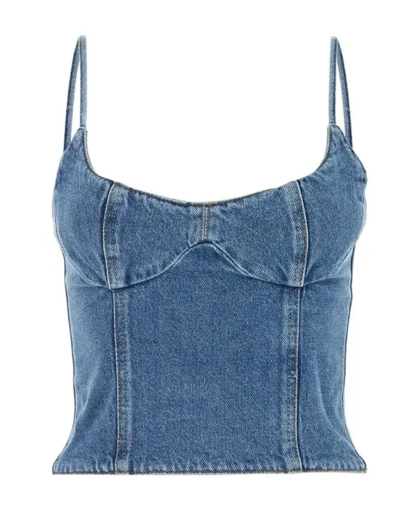Magda Butrym Cropped Denim Corset Tank Top - Blue